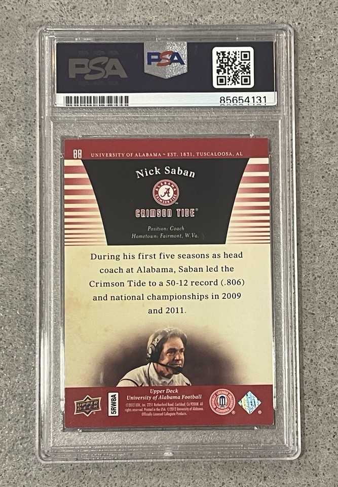 Nick Saban Signed 2012 Alabama Upper Deck Football Card #88 ~ PSA AUTO ...