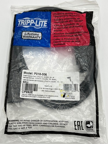 Tripp Lite P018-006 Power Extension Cord 15A 100-250V 6ft Black ...