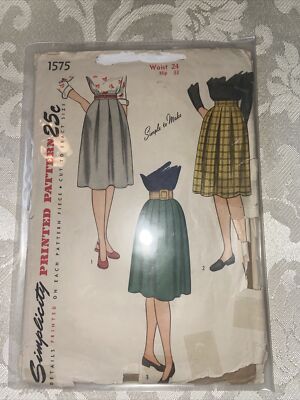 Vintage Simplicity 1575 Skirt 1940's Skirt Pattern Waist 24" | eBay