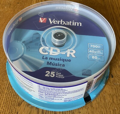 NIP Verbatim Music CD-R 80 Min 40x Speed 700 MB 25 Pack Spindle CD ...