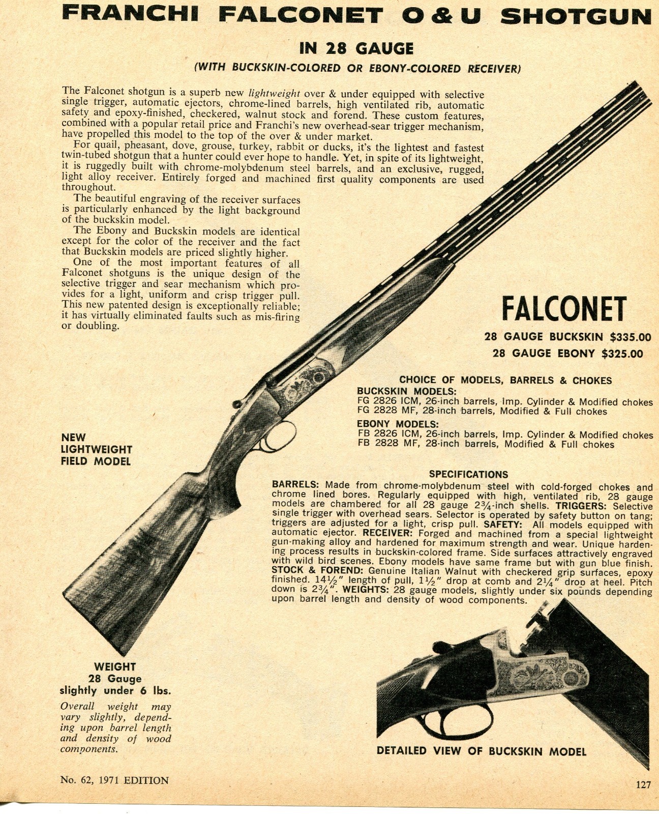 1971 Print Ad of Franchi Falconet Over & Under 28 Gauge Field Model ...