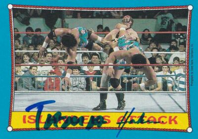 The Islanders Tonga Kid Tama & Haku Signed 1987 Topps WWF Rookie Card ...