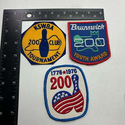 Vintage c 1970s 3 Patches 200 GAME AWARDS BOWLING Patch Lot bowl bowler ...