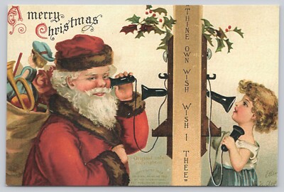 Postcard Merry Christmas Santa Talking To Little Girl Modern | eBay
