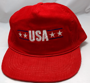 1984 LOS ANGELES OLYMPICS USA hat cap red hollywood park corduroy ...