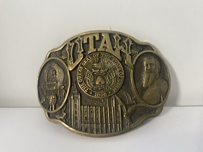 Vintage Solid Brass Great Seal State Utah Award Design Belt Buckle 1st ...