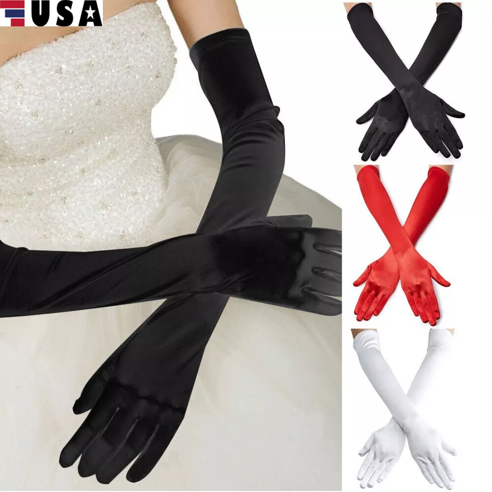 Women's Satin Long Gloves Opera Wedding Bridal Evening Party Prom ...
