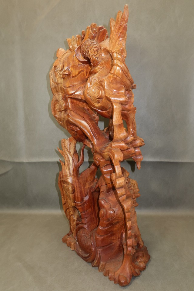 MASSIVE 23+" Chinese Hand Carved Wood Lucky LUNG DRAGON Sculpture ...