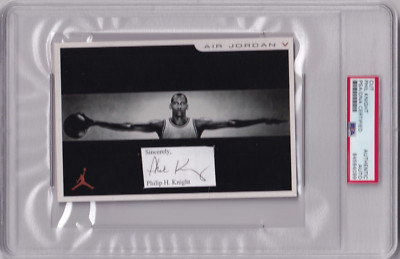 PHIL KNIGHT NIKE CEO SIGNED MICHAEL JORDAN V SHOE CARD CUT PSA DNA ...