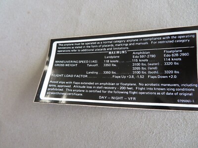 Cessna Aircraft Airworthiness Placard, P/N 0705061-1 (New Surplus) PSA ...
