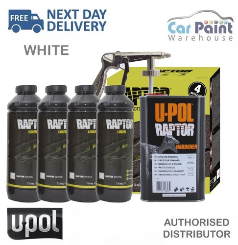UPOL Raptor WHITE 2K Truck Bed Liner 4 Bottle Kit U-POL + Applicator ...