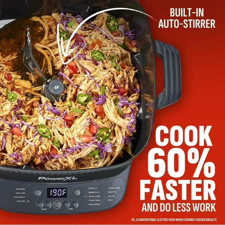 Power XL StirMax 7.5 Qt Multi-Cooker with Auto Stir/Shred Paddle and 9 ...