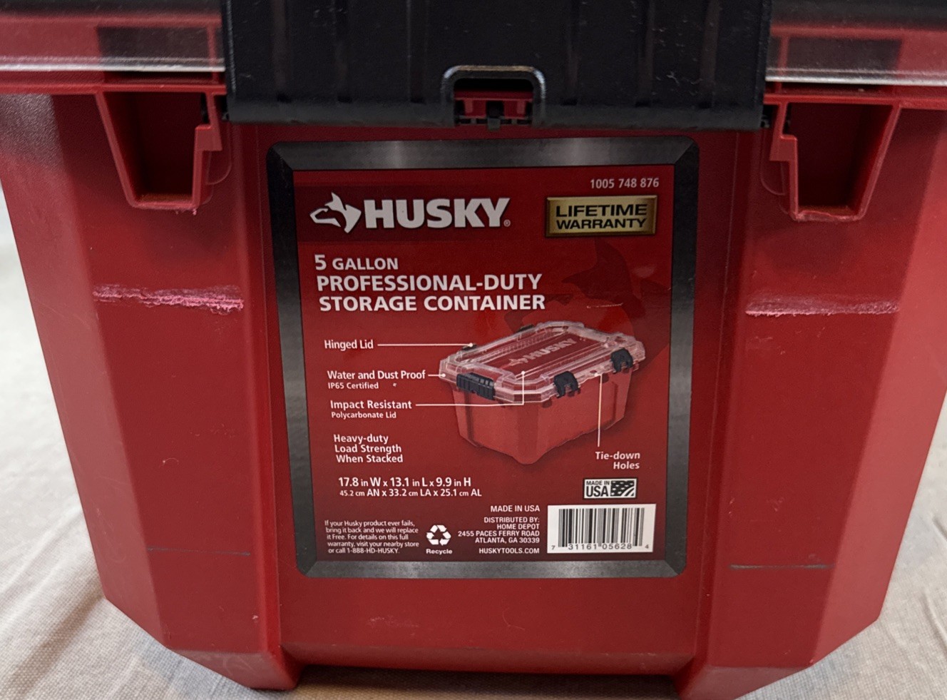Husky 5 Gal Storage Container Red IP65 Waterproof Heavy Duty Box Clear ...