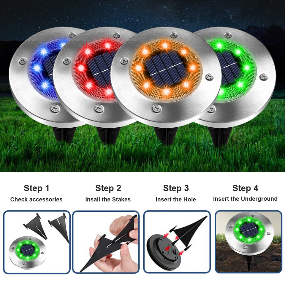LED Solar RGB Ground Lights Floor Decking Patio Outdoor Garden Lawn ...