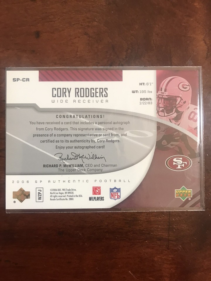 2006 SP Authentic Autographs 49ers Football Card #SPCR Cory Rodgers | eBay