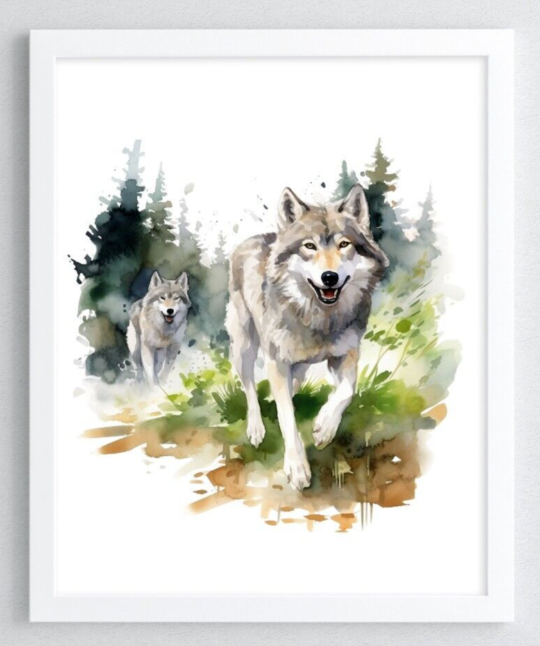 Wolves Art Print, 2 Wolves Wildlife, Art Print Wall Decor, Home Decor ...