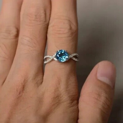 Very pretty Round Blue Diamond 2 Ct. Anniversary Ring In 925 Sliver ...