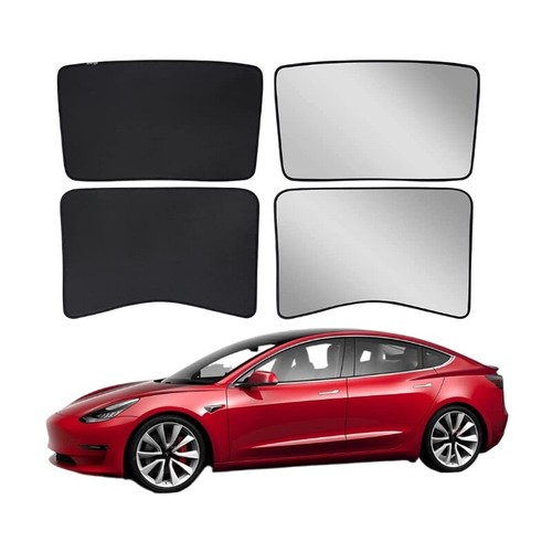 Tesla Model 3 Roof Sunroof Sunshades + Reflective Blackouts Black or ...