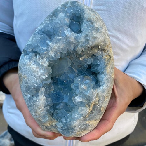 9.7lb Natural Blue Celestite Crystal Geode Quartz Cluster Mineral ...