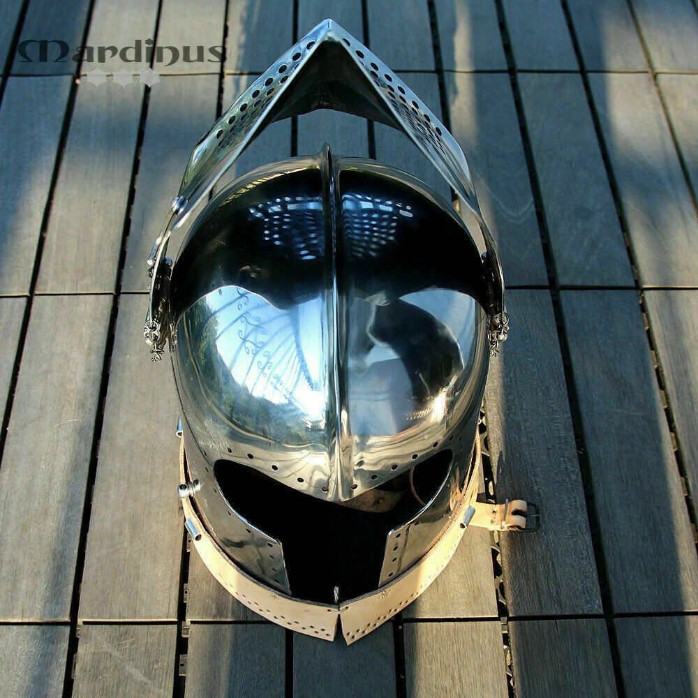 Medieval Armor Barbuda Helmet 18 Gage Mild Steel Armor Knight Barbuda ...