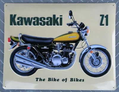 Classic Kawasaki Z1 900 Motorcycle - Large Embossed Tin Sign 12" x 15.5 ...