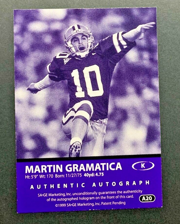 1999 SAGE Hit - Martin Gramatica #A20 Kansas State Wildcats - RED RC ...
