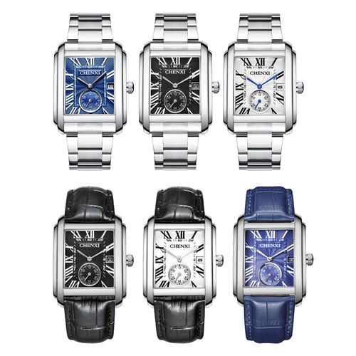 Mens Waterproof Rectangle Watch Roman Numerals Dial Quartz Date ...