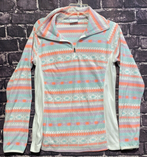 Columbia Fleece Pullover Womens Medium Orange Pink Green Aztec Striped ...