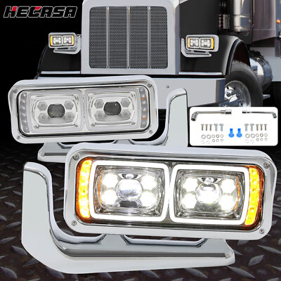 Pair All LED For Peterbilt 389 379 Headlights Full Assembly w/Mounting ...