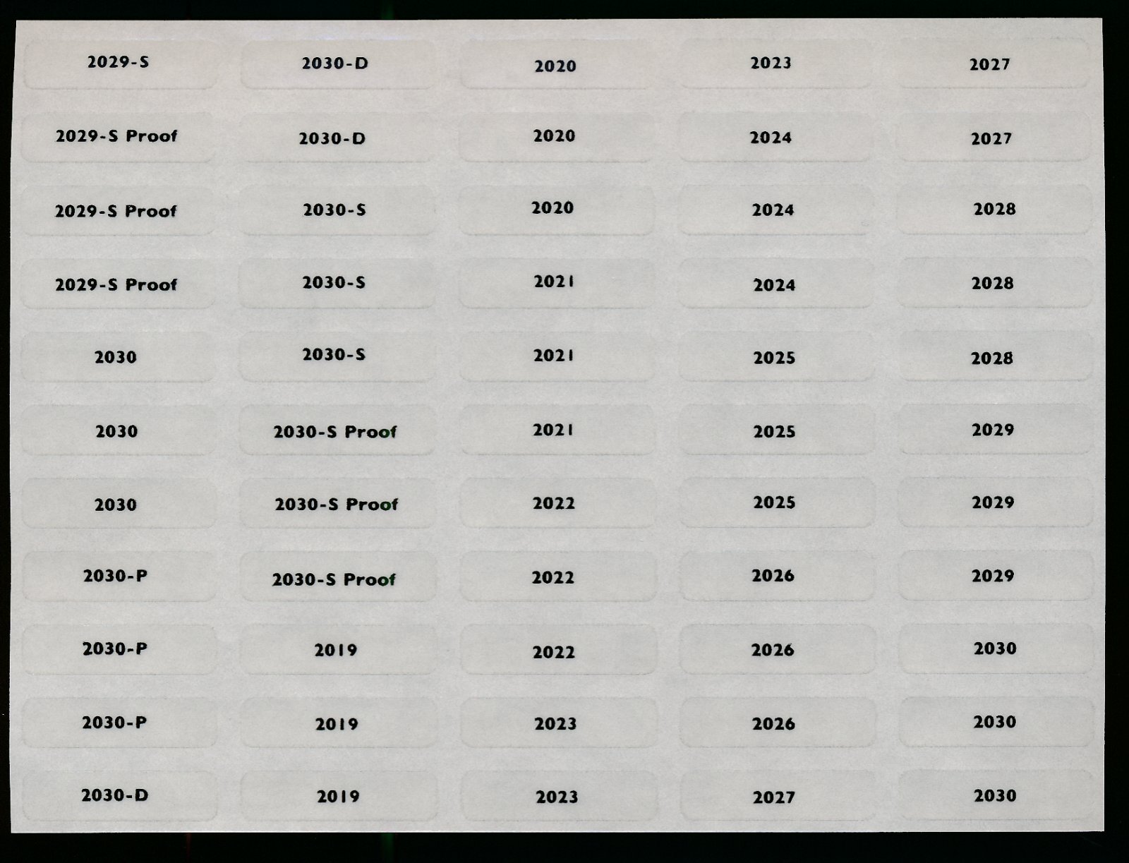 Littleton Coin Folder Clear Adhesive Labels X926B Dates 2019-2030 220 ...