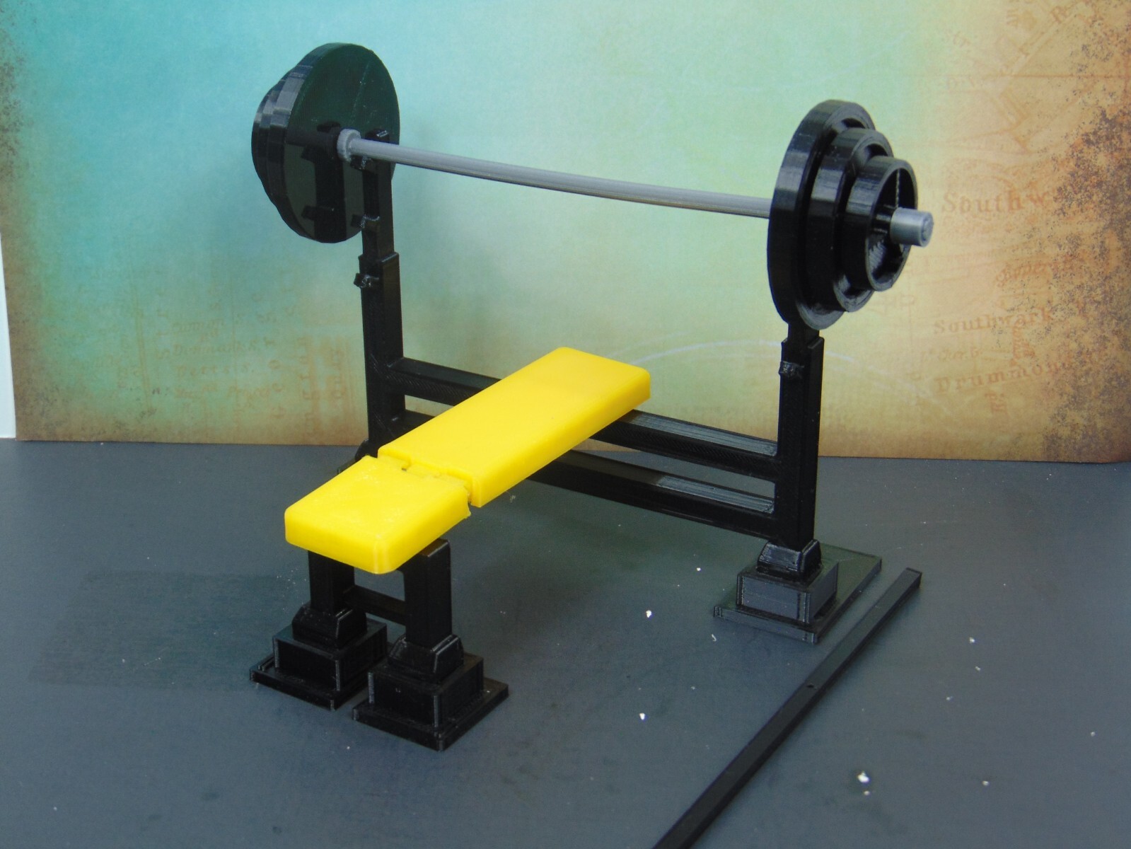 Custom 1:12 Weight Bench Rack Barbell Workout Yellow Diorama Prop ...