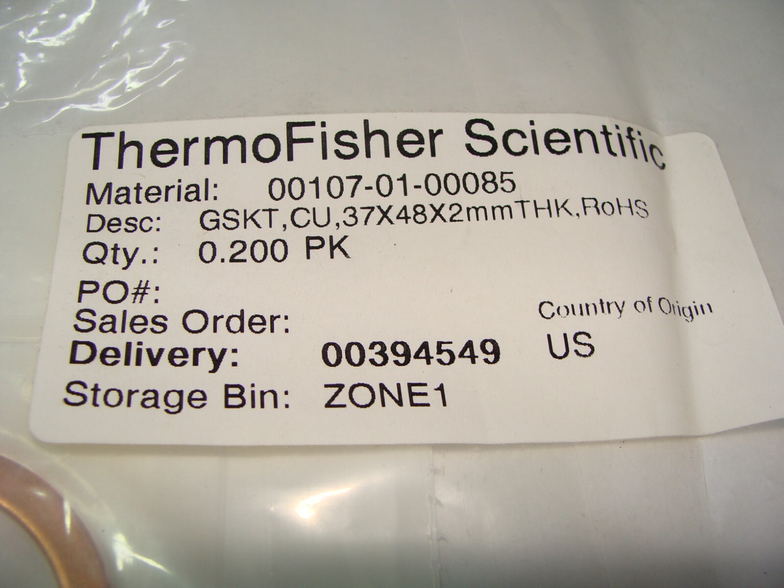 Thermo Scientific Gasket Copper 37x48x2 mm THK ROHS P/N 00107-01-00085 ...
