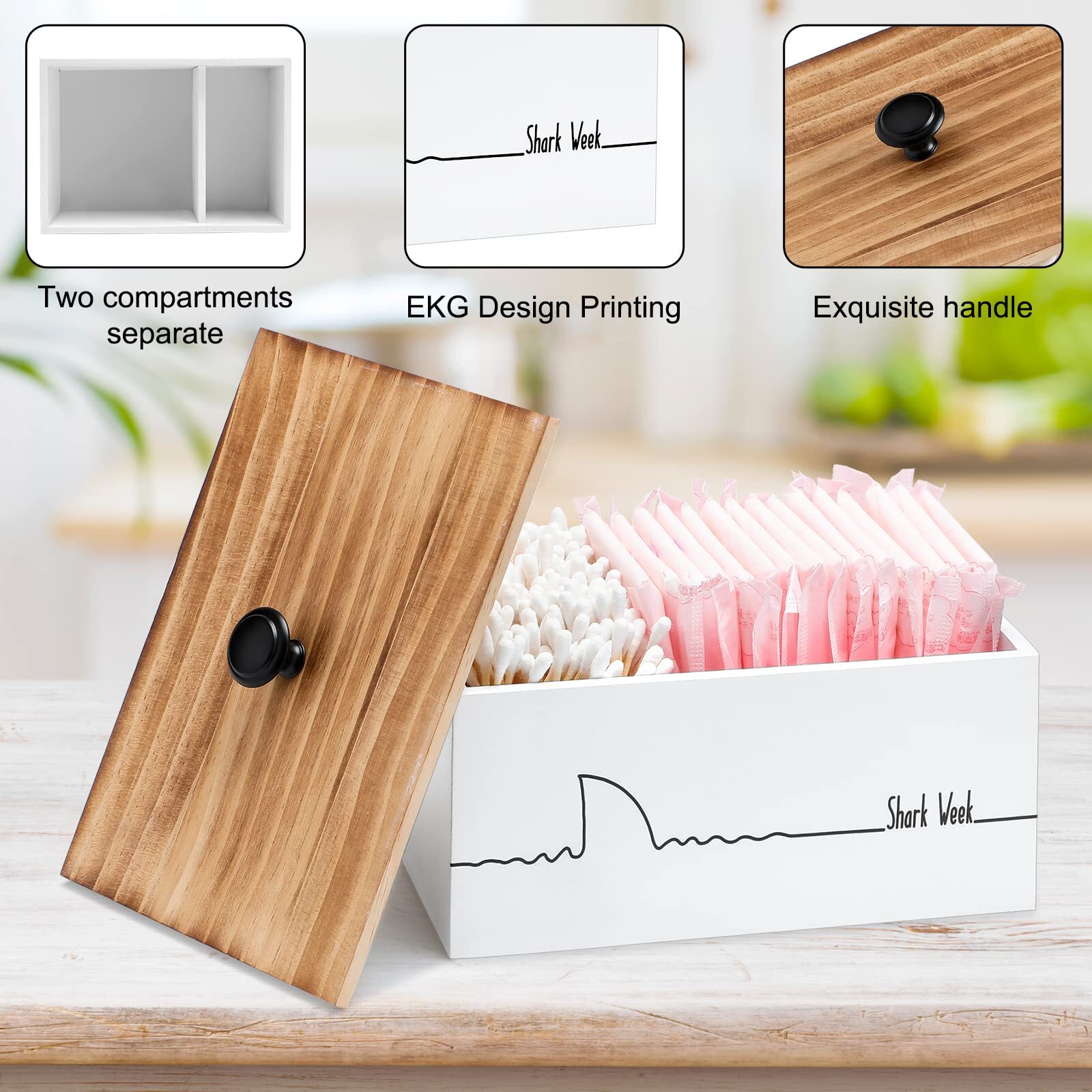 Wood Tampon Holder For Bathroom Farmhouse Pad And Tampon Organizer For ...