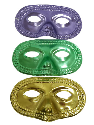 12 (1 dozen) Purple Green Gold Metallic Round Half Mask Masks Mardi ...