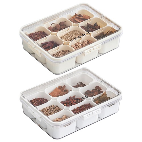 Seasoning Box Divided Salt and Sugar Container 9 Grid Condiment Storage ...