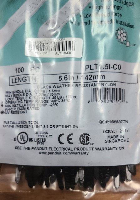 PANDUIT Pan-Ty PLT Series Weather Resistant Cable Tie (plt1-5i-c0 ...