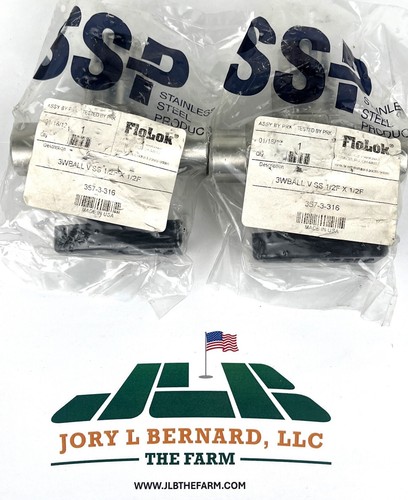 SSP FLOLOK, 357-3-316, LOT OF 2, 1/2"FNPT, 316 SST, 3-WAY BALL VALVE ...