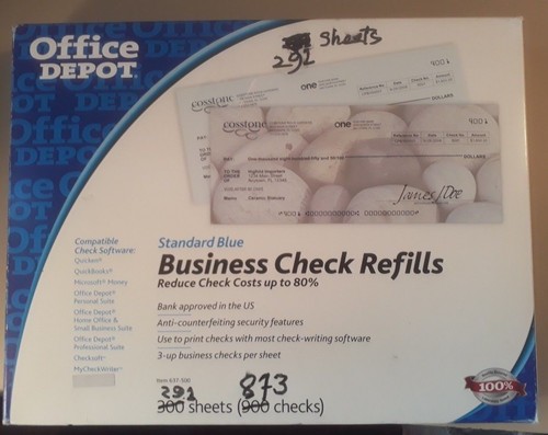 Office Depot Brand Standard Blue Business Check Refills, Box Of (291*3 ...