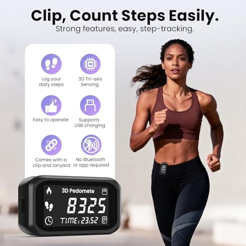 3D Pedometer for Walking, Accurate Step Counter with LCD Display for ...