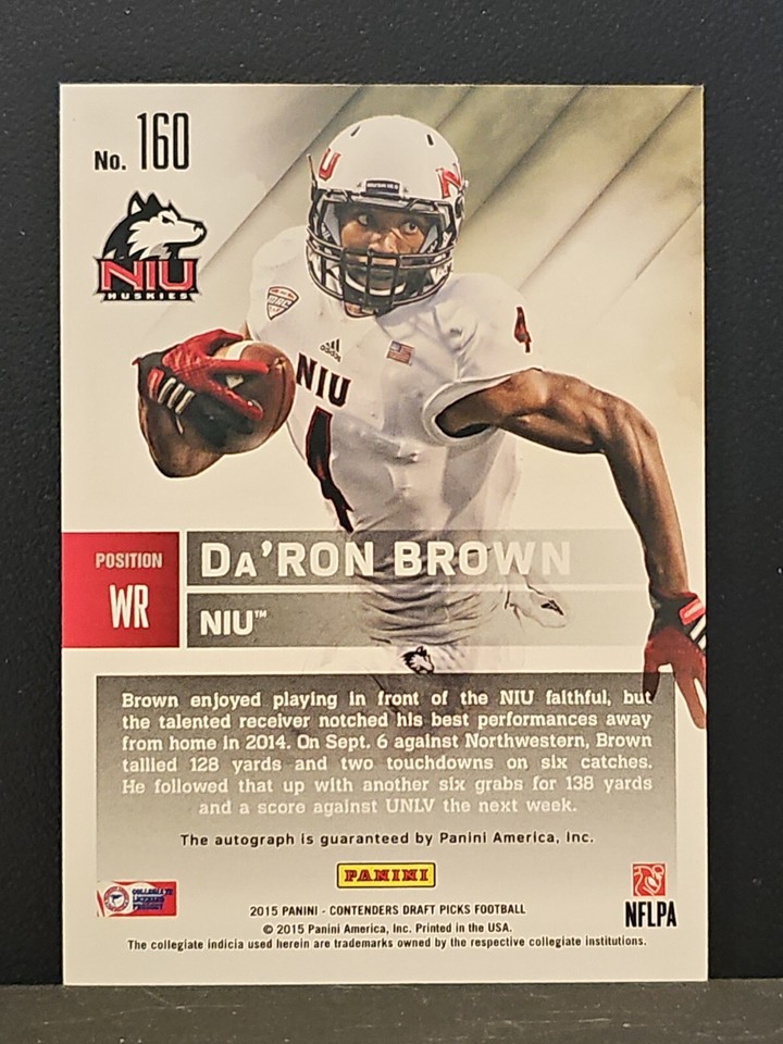 2015 Panini Contenders Draft Picks Blue #160 Da'Ron Brown AUTO NORTHERN ...