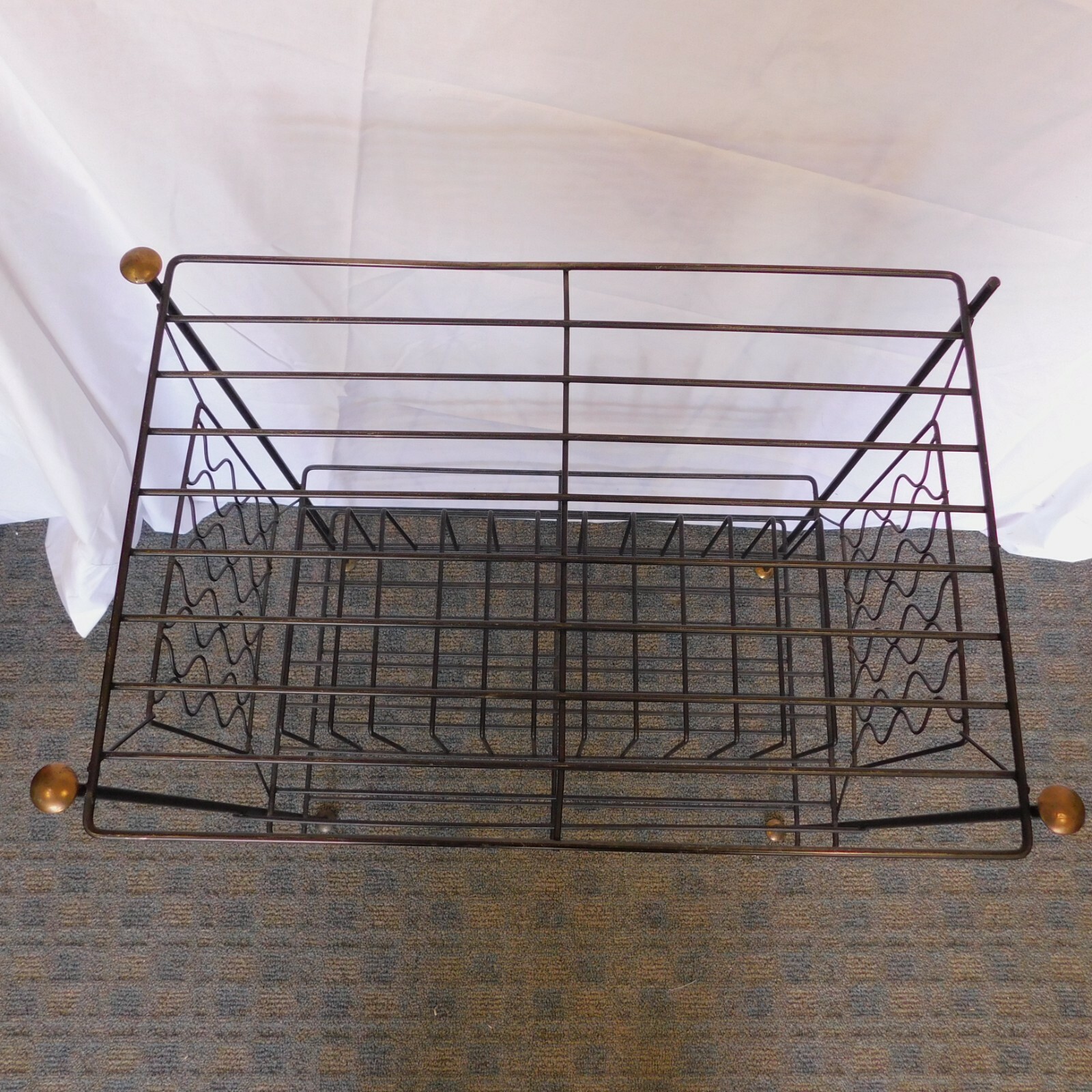 VTG MCM Mid Century Modern Black Metal Wire Magazine Record Rack Table ...