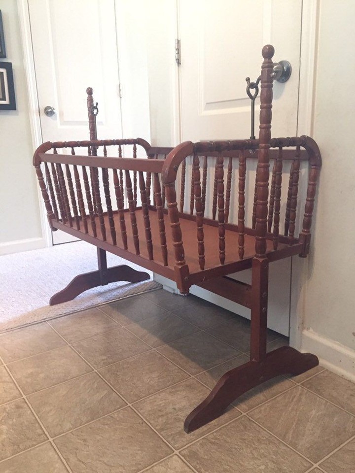 1990's Vintage Jenny Lind Wood Baby Cradle Locking Rocking Wooden ...