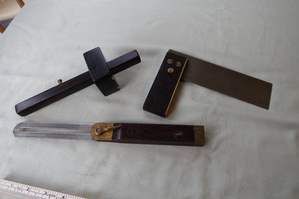 3x ROSEWOOD MARKING OUT TOOLS SLIDING BEVEL TRY SQUARE MORTICE GAUGE ...