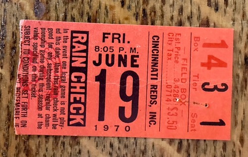 June 19th 1970 LOS ANGELES DODGERS @ CINCINNATI REDS TICKET STUB ...