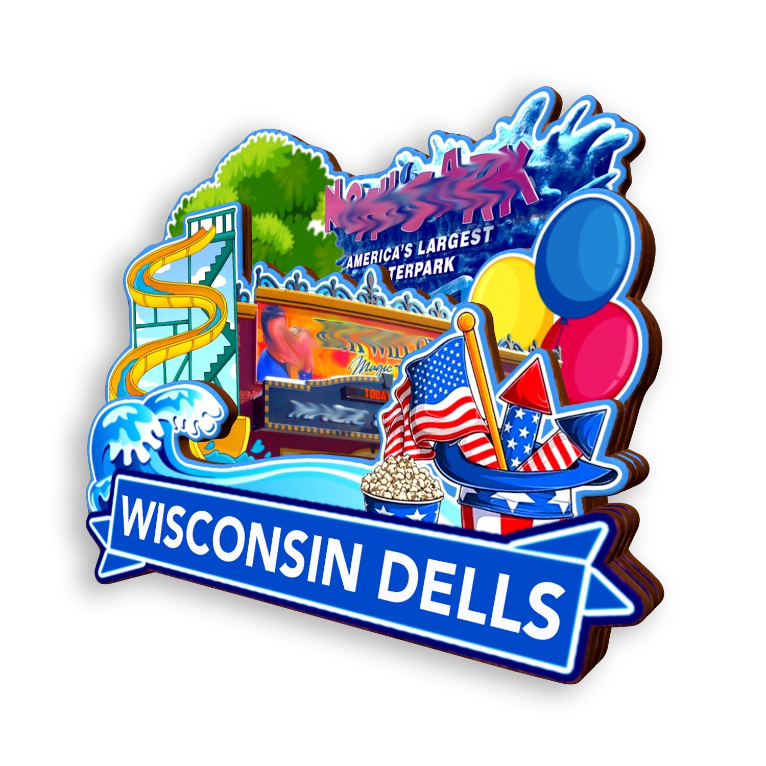 Wisconsin Dells USA Refrigerator magnet 3D travel souvenirs wood craft ...