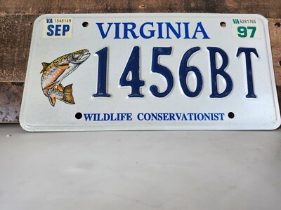 Expired Virginia License Plate "Wildlife Trout 1456BT" | eBay