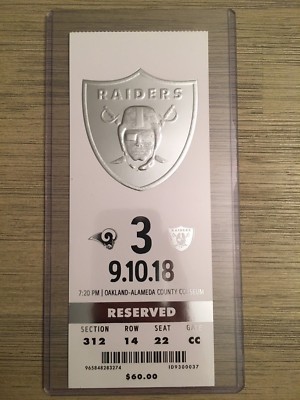 2018 Oakland Raiders Official NFL Mint Season Ticket Stub - pick any ...