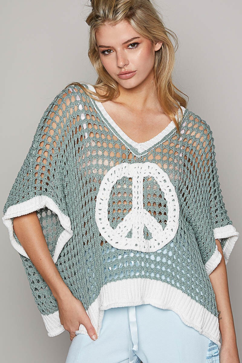 Open Crochet Oversized Peace Sign Sweater - POL | eBay