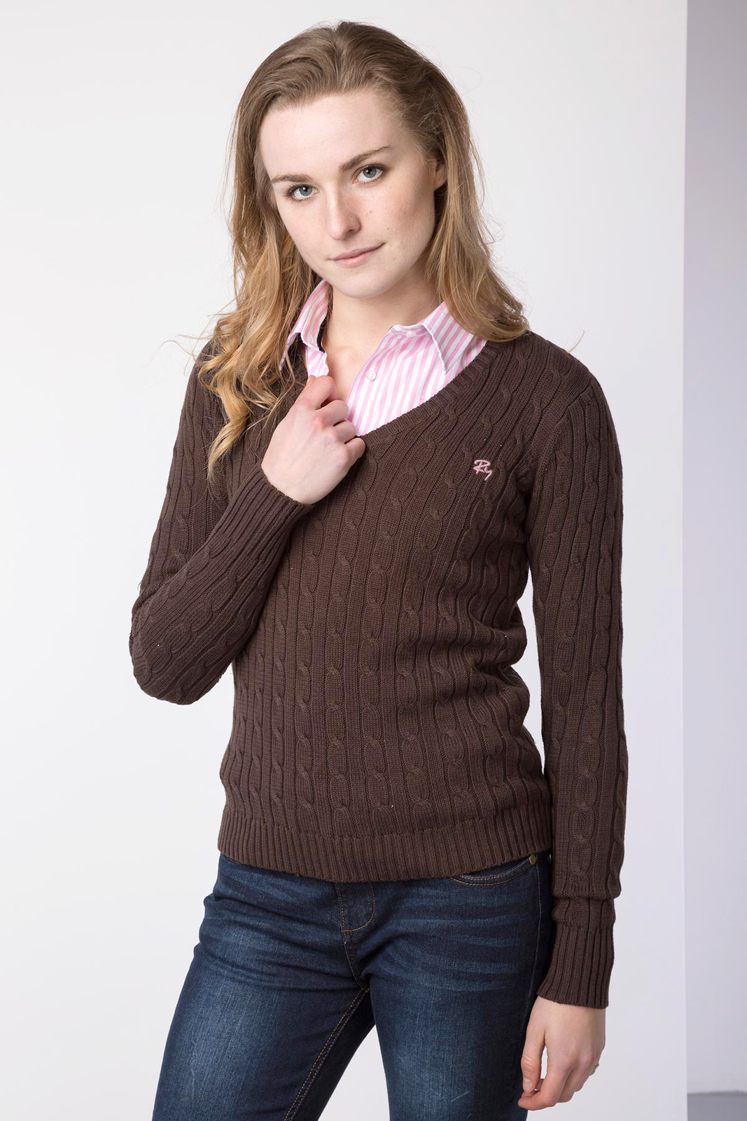 Rydale Ladies Cable Knit Jumper Women's V Neck Knitted Sweater 16 ...