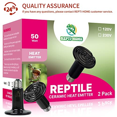 50W Ceramic Heat Emitter (2 Pack), Reptile Heat Lamp Bulbs, Ceramic 50W ...